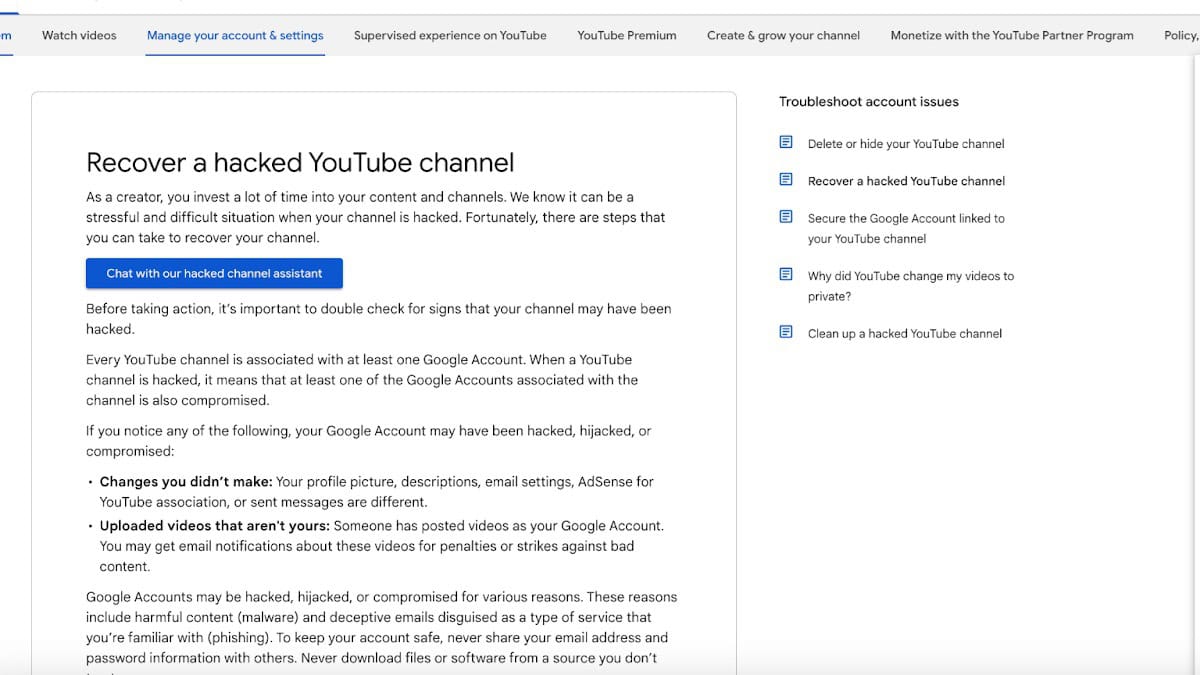 Google introduces AI bot to recover hacked YouTube channels